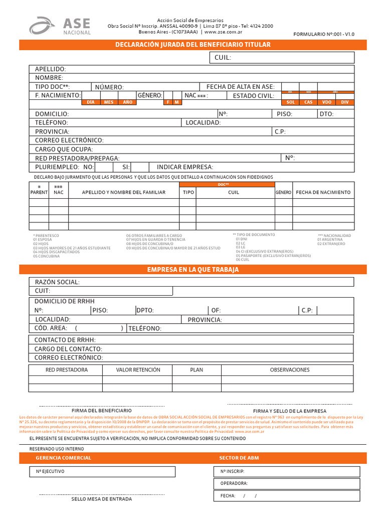 Formulario 001 - V10 Editable FINAL | PDF | Política de privacidad ...