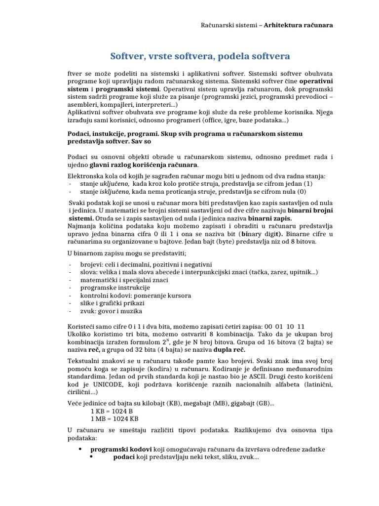 Softver, Vrste Softvera, Podela Softvera | PDF
