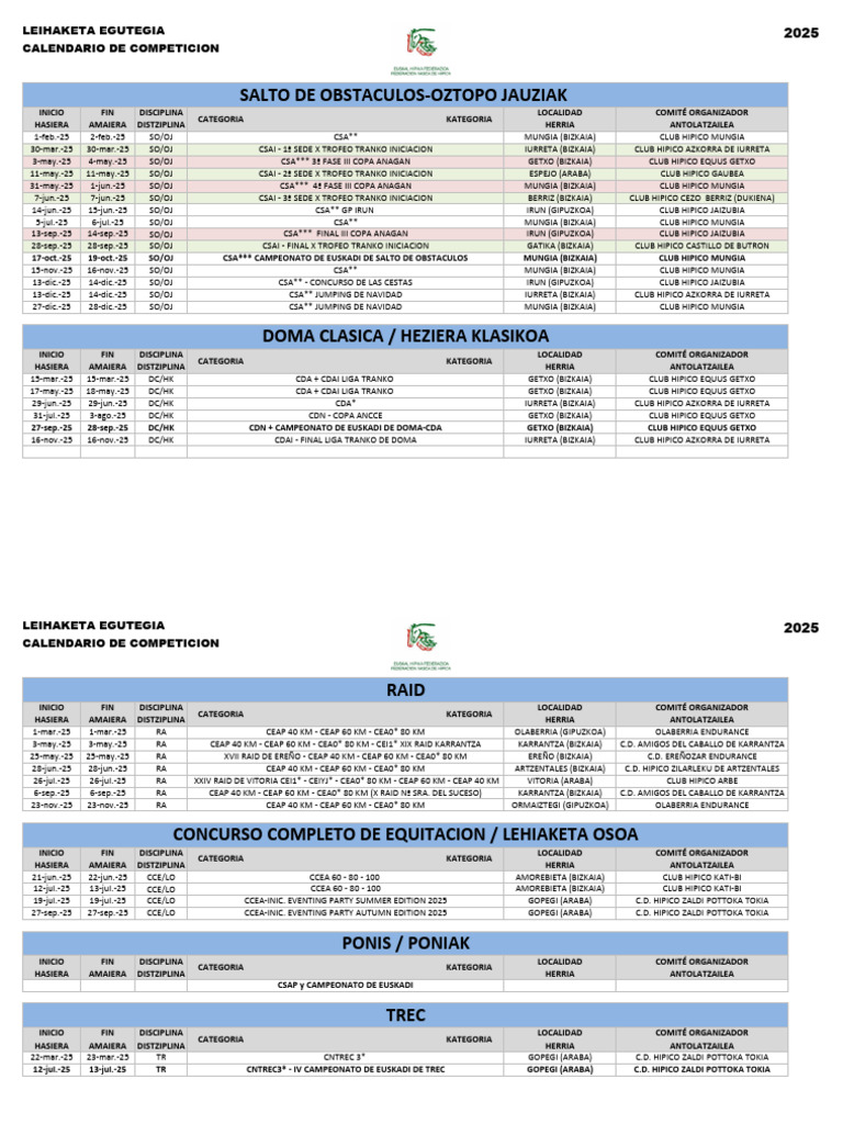 Calendario Ehf FVH 2025 6 | PDF | Los deportes ecuestres