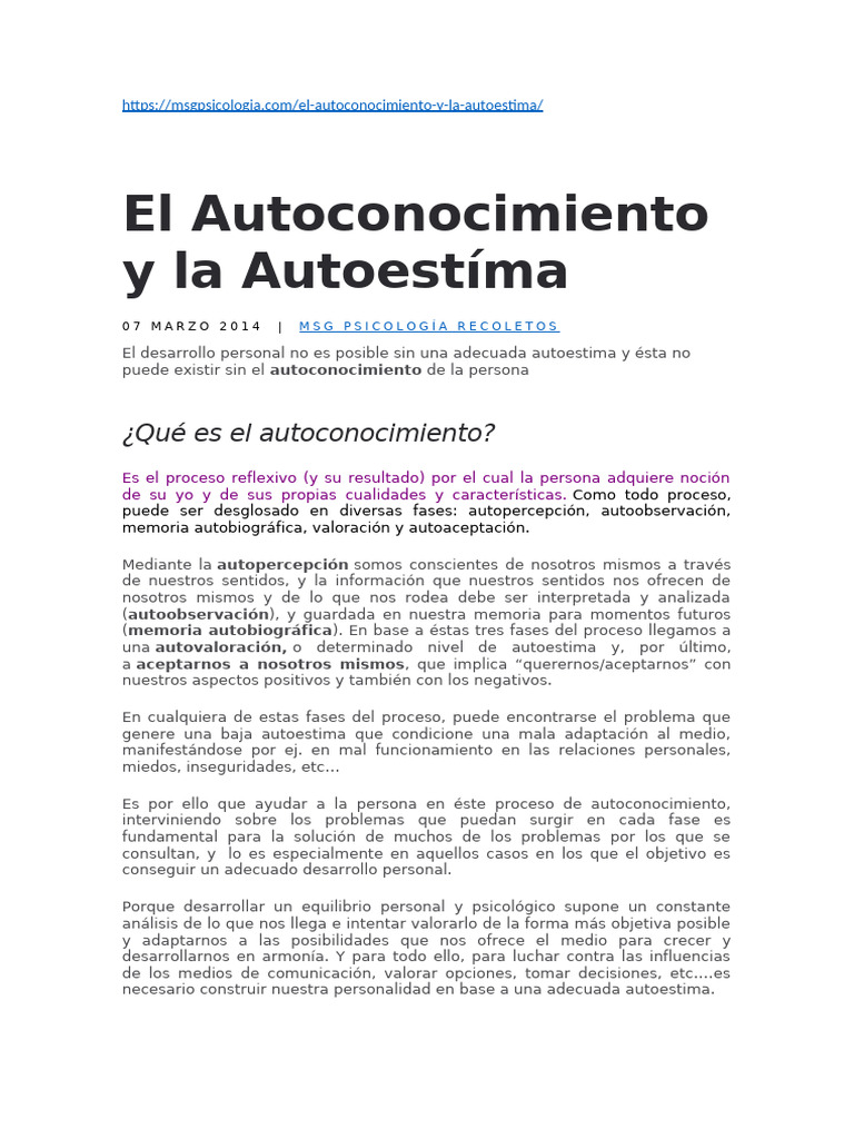 Autoconocimiento y Autoestima Word | PDF | Autoestima | Autoconcepto
