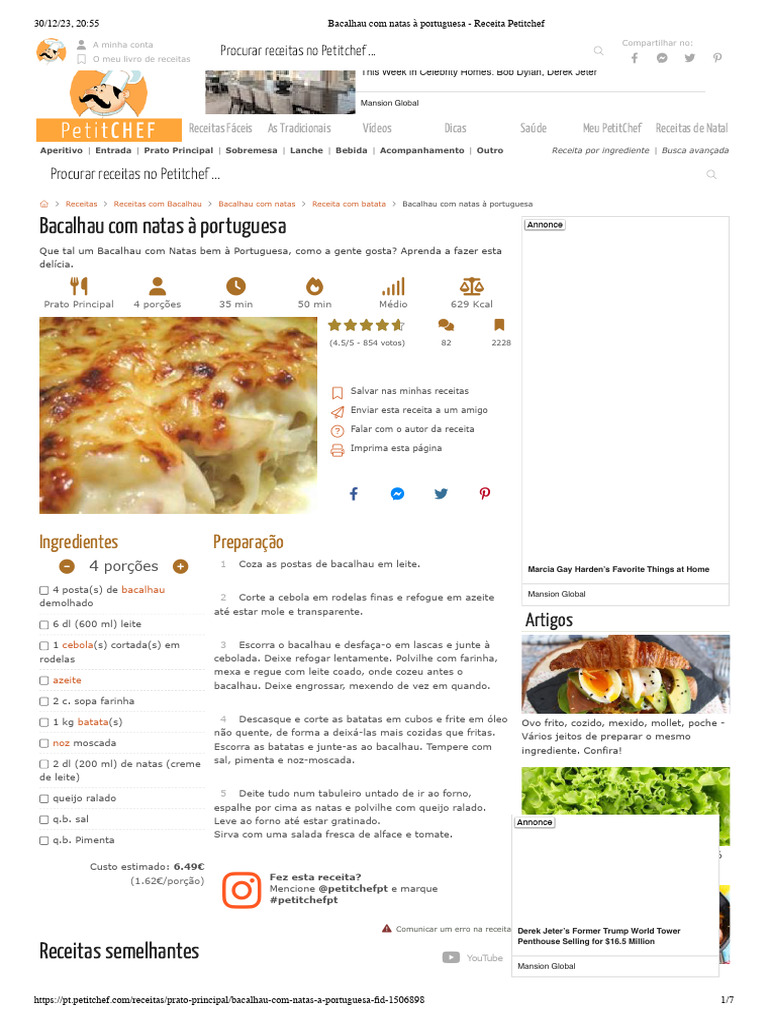 Bacalhau Com Natas À Portuguesa - Receita Petitchef | PDF | Creme ...