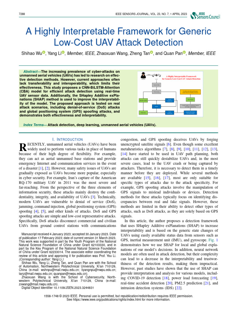 A Highly Interpretable Framework For Generic Low-Cost UAV Attack Detection | PDF | Applied ...