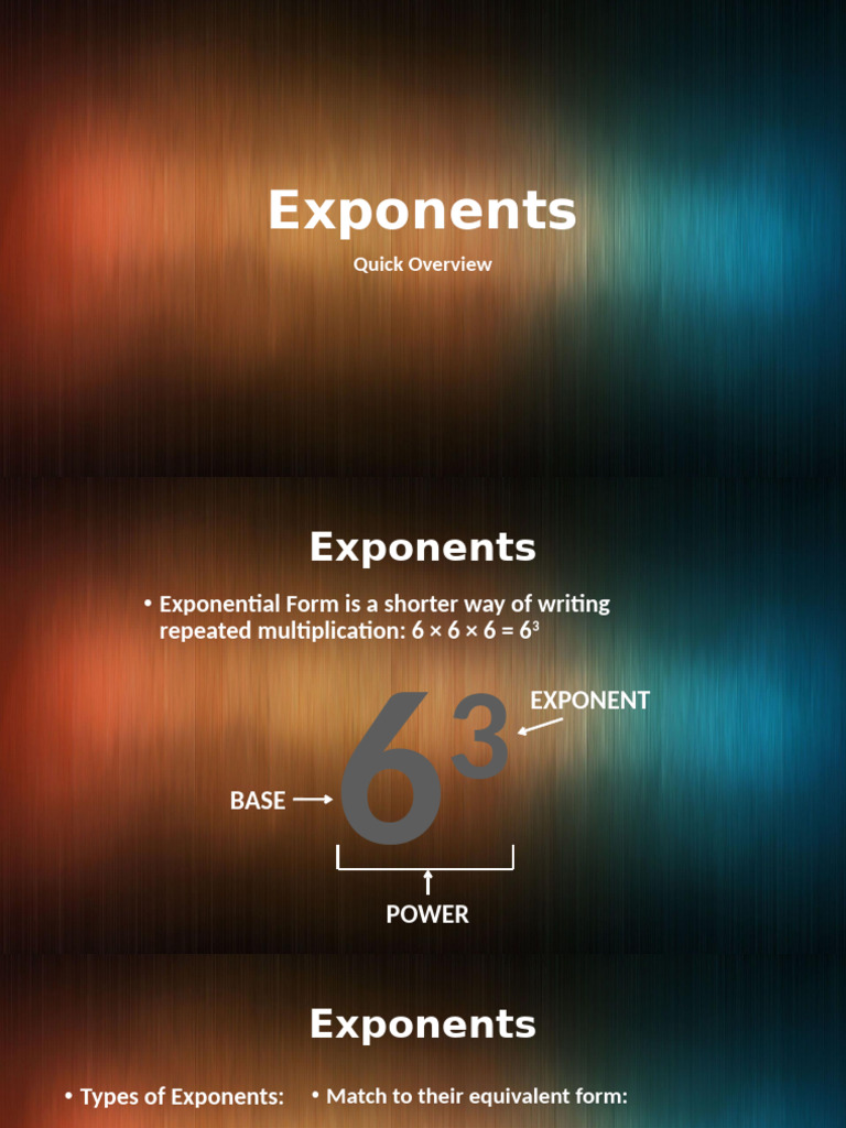 Exponents Quick Overview | PDF | Multiplication | Exponentiation