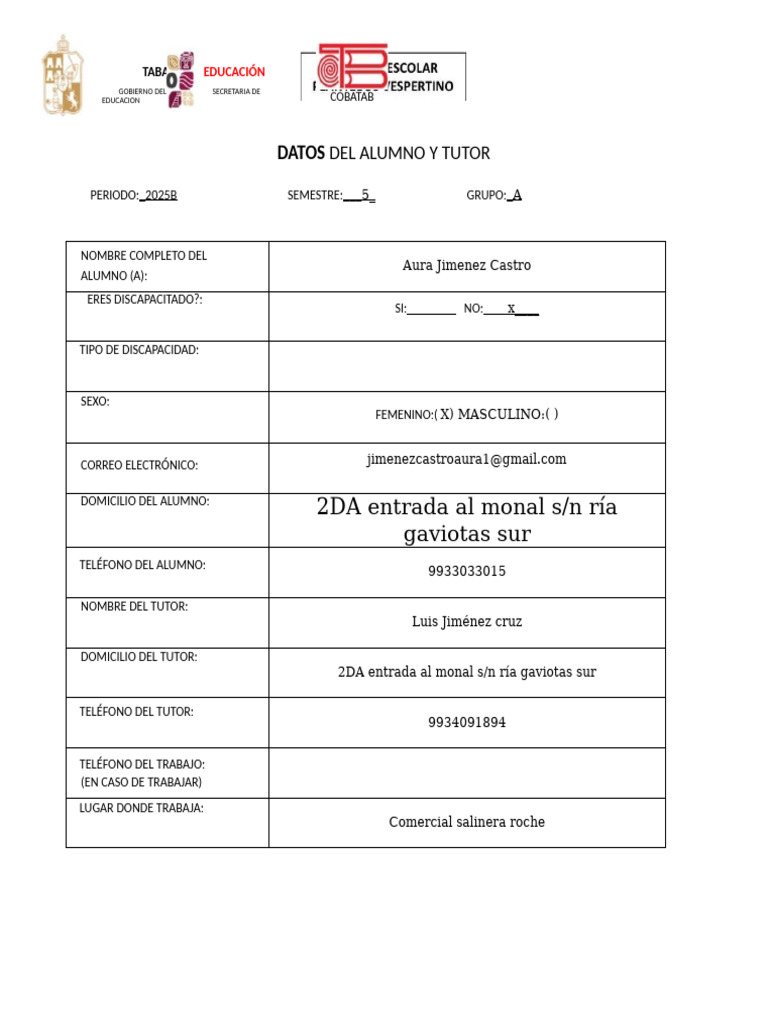 Hoja de Datos para Reinscripción Vesper | PDF