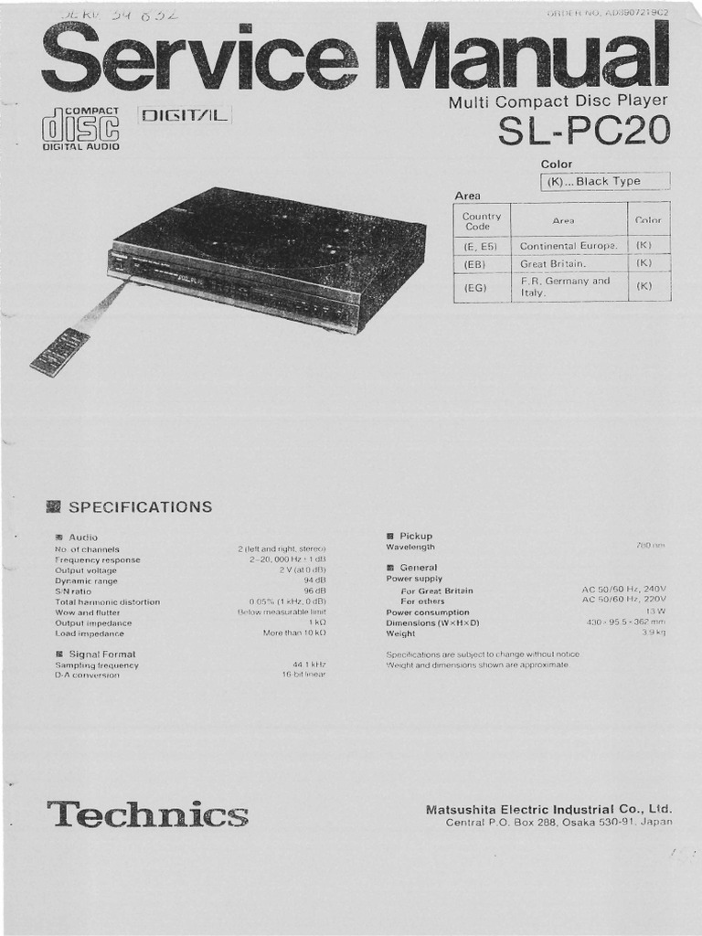 Technics SLPC 20 Service Manual | PDF
