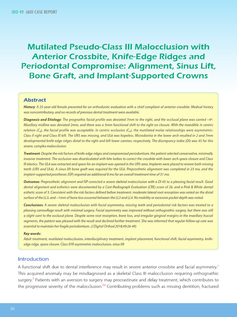 Mutilated Pseudo-Class III Malocclusion With Anterior Crossbite, Knife ...