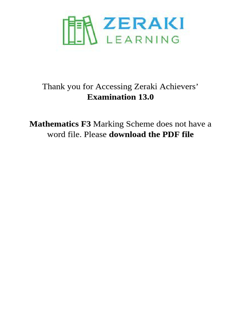 Zeraki Achievers F3 Math Marking Scheme PDF | PDF