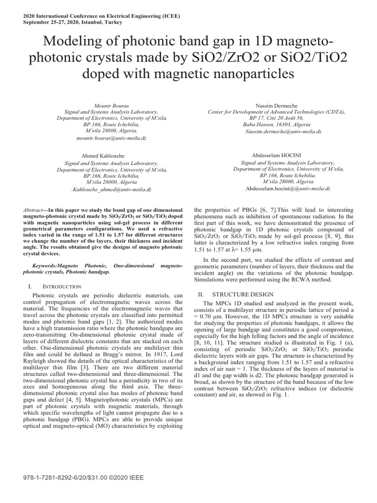 Modeling of Photonic Band Gap in 1D Magneto-Photonic Crystals Made by SiO2 ZrO2 or SiO2 TiO2 ...