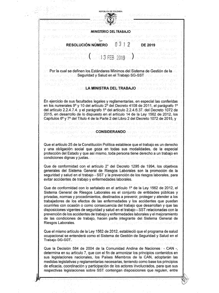 ESTANDARES MINIMOS Resolución 312-2019 | PDF