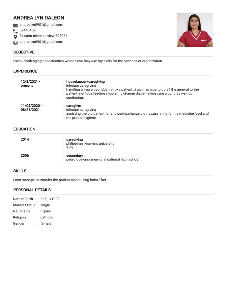 Experienced Caregiver Profile | PDF