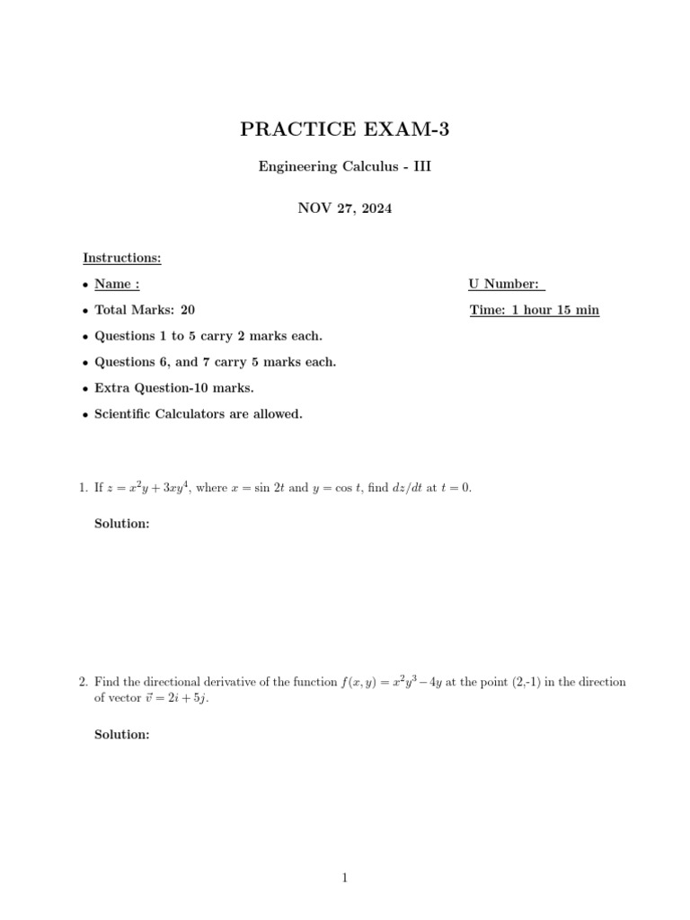 Engineering Calculus III Exam | PDF
