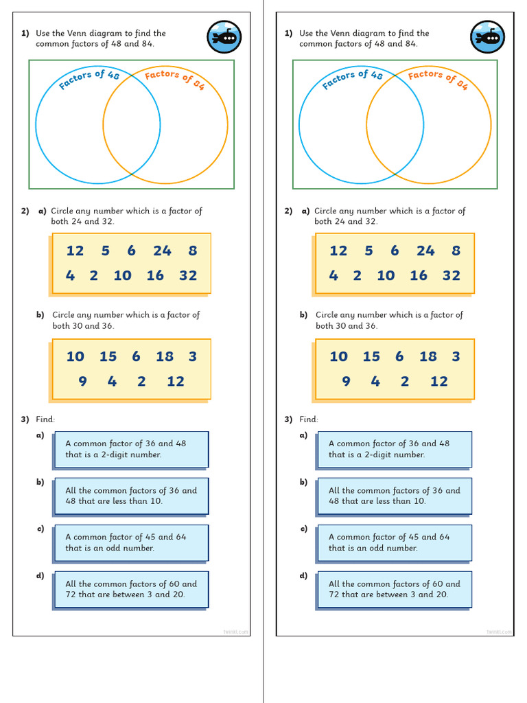 Common Factors and Venn Diagrams Activities | PDF | Grandparent | Family