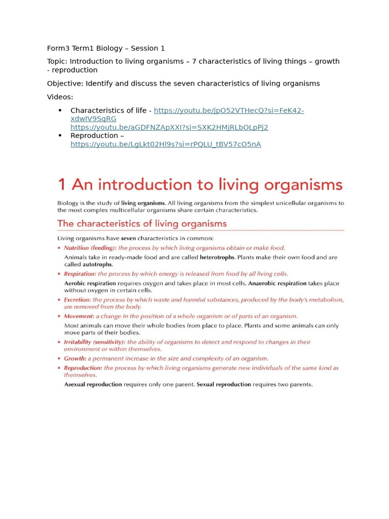 Form3 Term1 Biology Session 1 - Introduction To Living Organisms - 7 ...