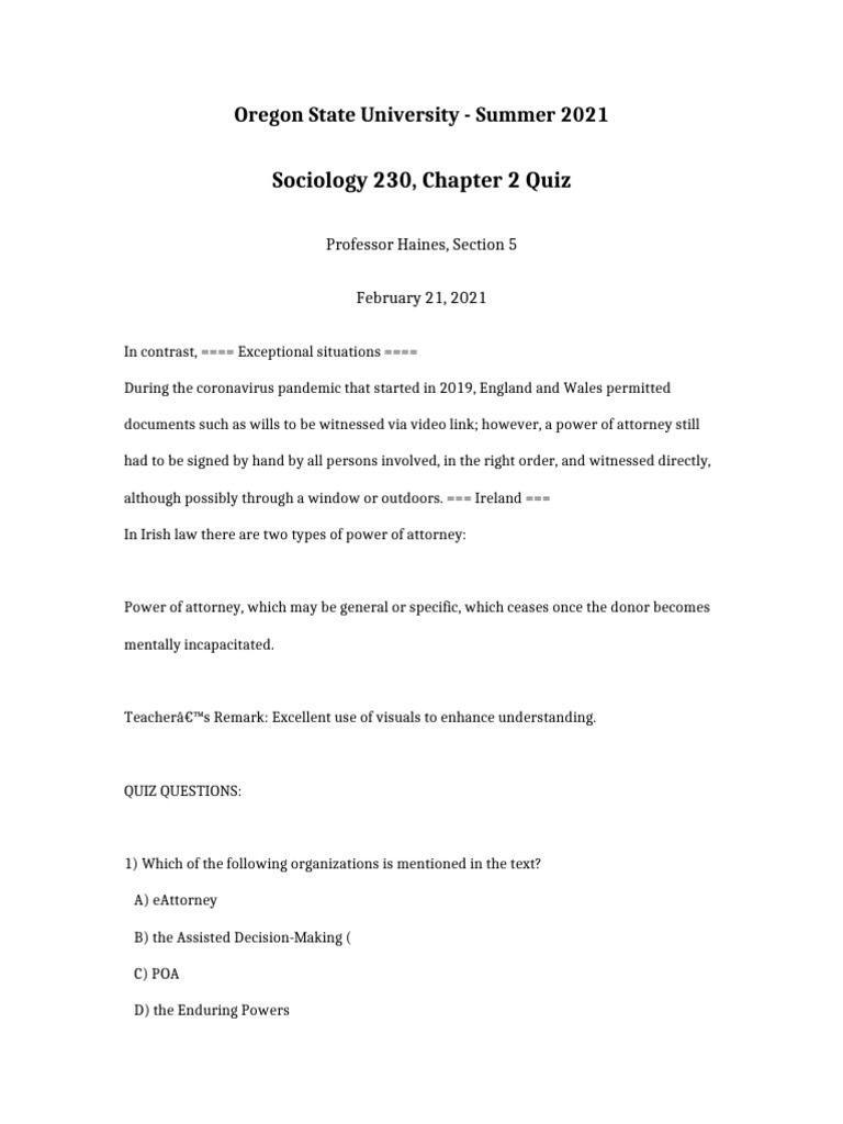 OSU Sociology 230 Chapter 2 Quiz | PDF