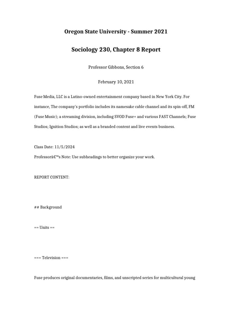 Sociology 230 Chapter 8 Report | PDF | Broadcasting | Mass Media