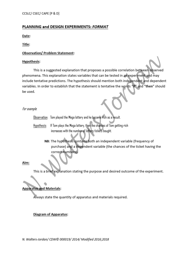 PLANNING and DESIGN EXPERIMENTS FORMAT A | PDF | Experiment | Hypothesis