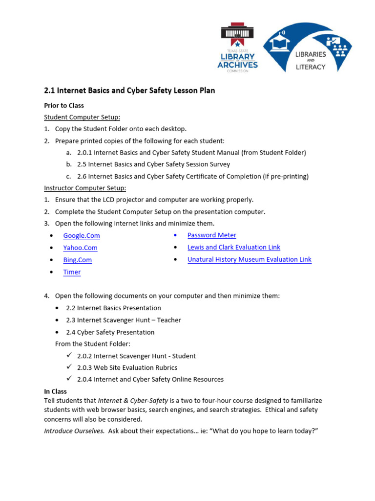 2-1 Internet Basics and Cyber Safety Lesson Plan | PDF | World Wide Web ...