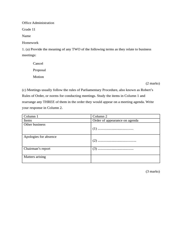 Oa Grade 11 Homework Meetings | PDF
