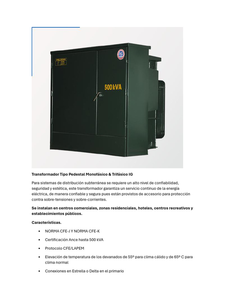 Transformador Tipo Pedestal Monofásico | PDF | Transformador | Ingenieria Eléctrica
