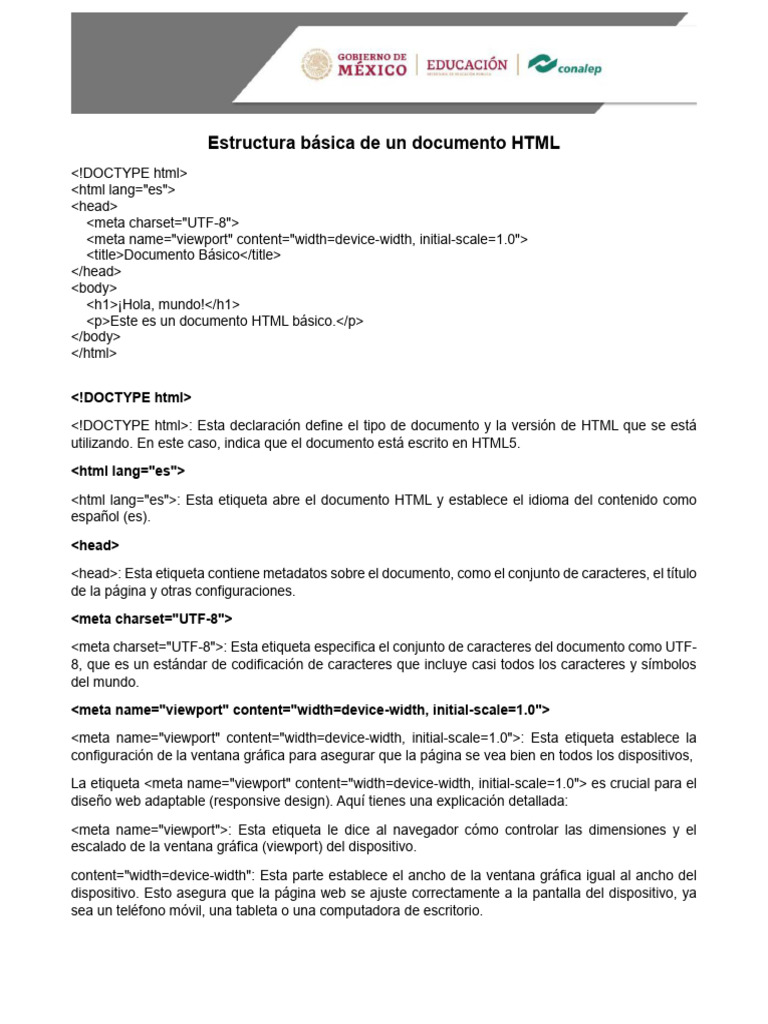 Estructura Básica de Un Documento HTML | PDF | HTML | Informática