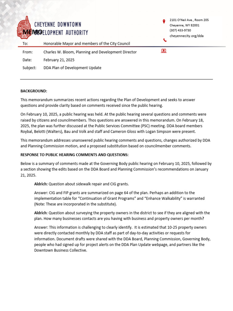 2024 Cheyenne DDA Plan of Development Memo Dated 22125 | PDF | Parking