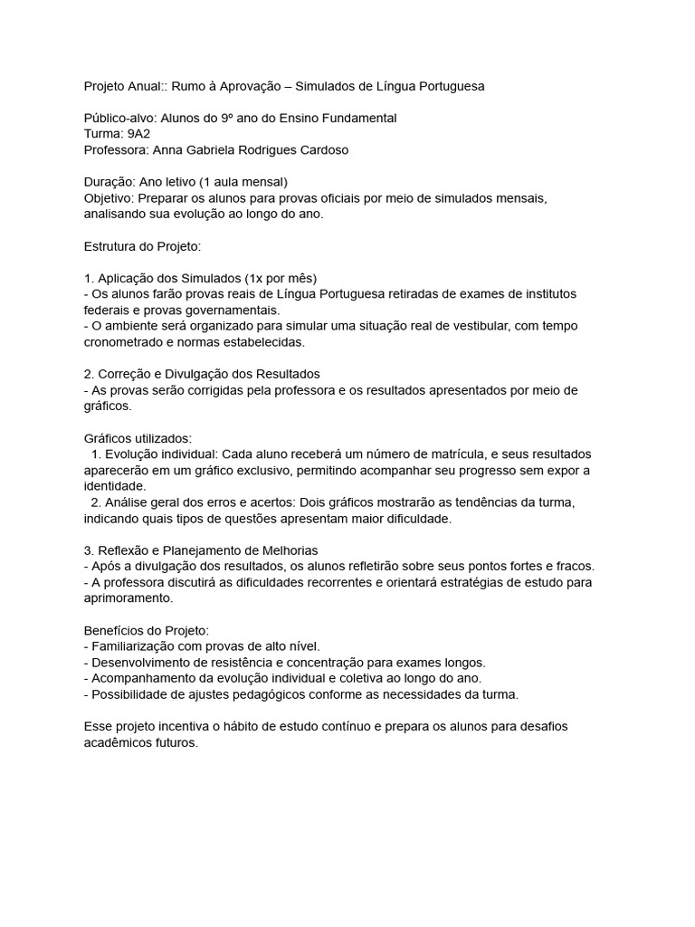 Simulados - Projeto para 9º Ano | PDF