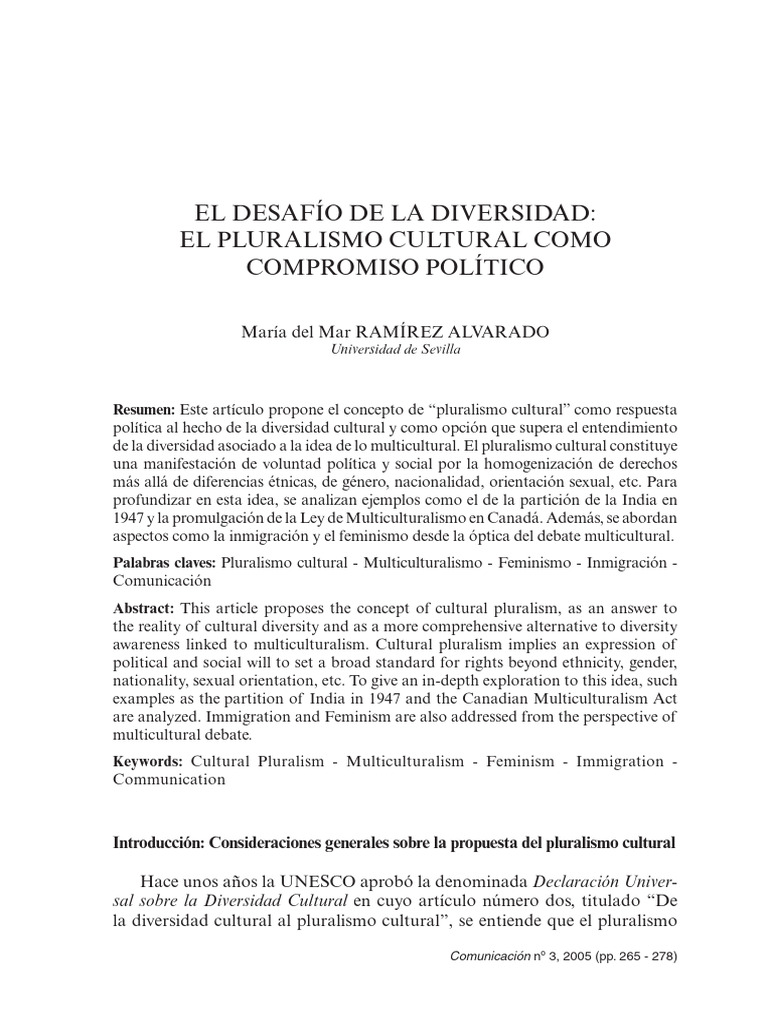 El Desafío de La Diversidad - El Pluralismo Cultural Como Compromiso ...
