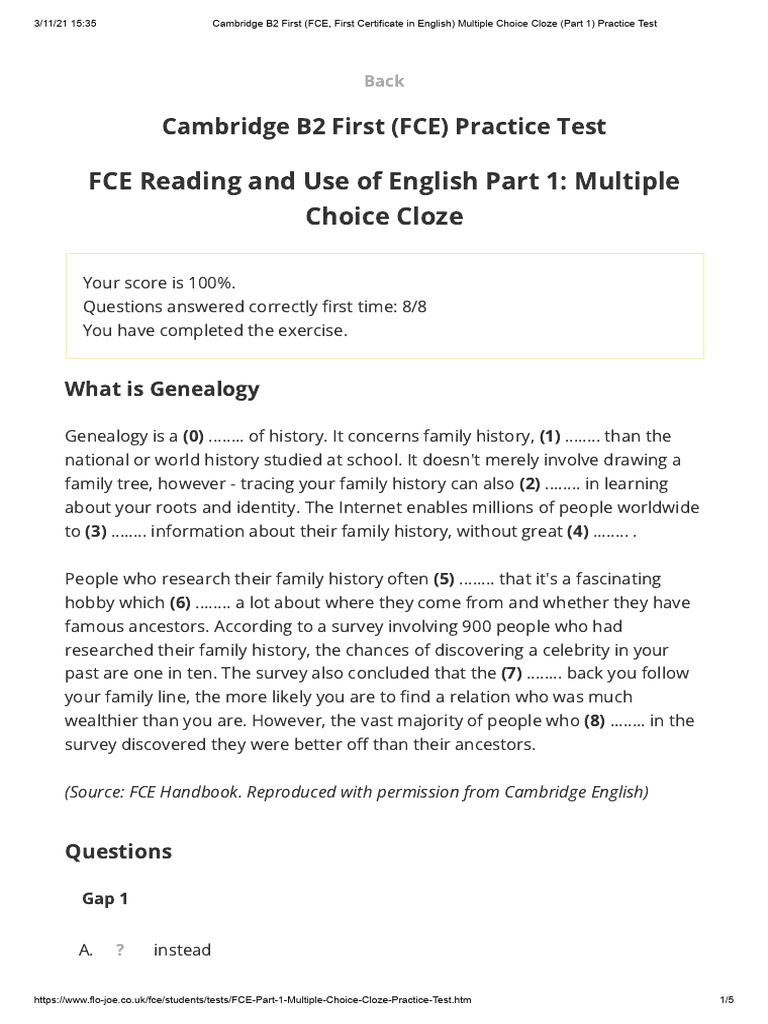 Cambridge B2 First (FCE, First Certificate in English) Multiple Choice Cloze (Part 1) Practice ...