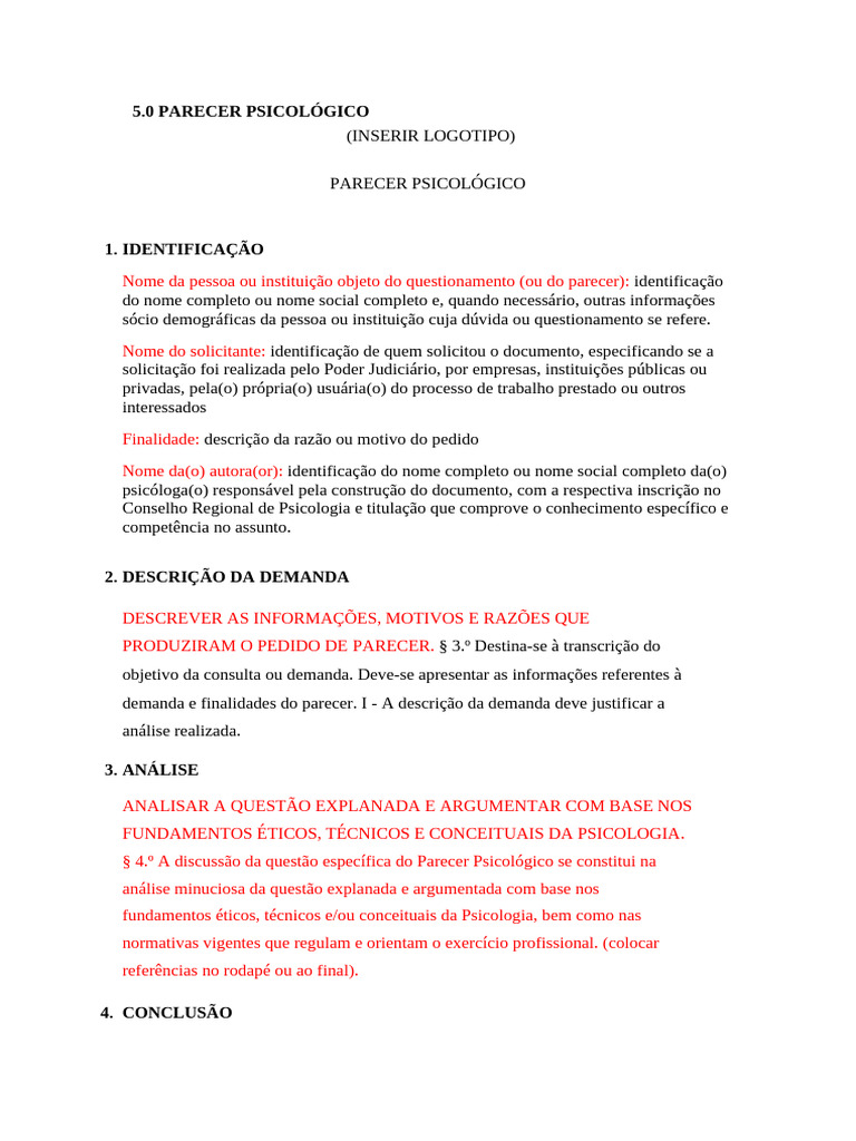 Parecer Psicológico: Estrutura e Análise | PDF | Psicologia