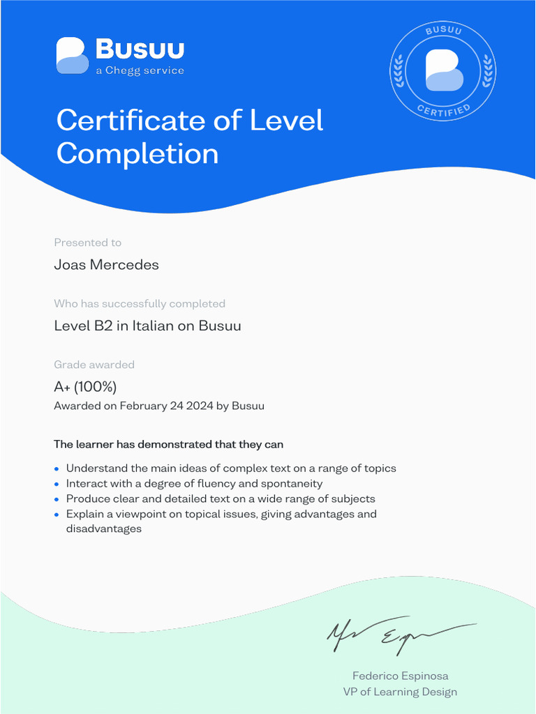 B2 Italian Certificate - Joas Mercedes | PDF
