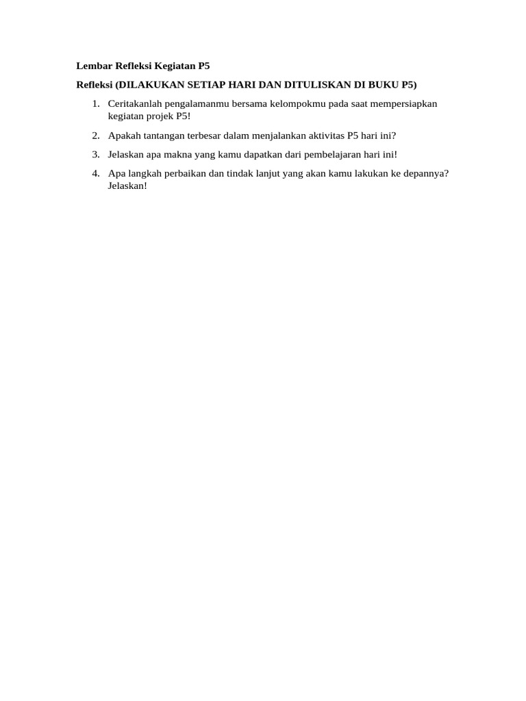 Refleksi Kegiatan Projek P5 | PDF