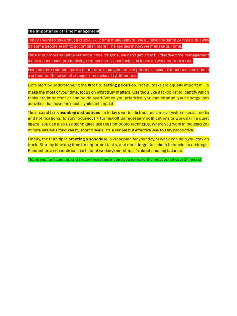 The Importance of Time Management: Setting Priorities | PDF