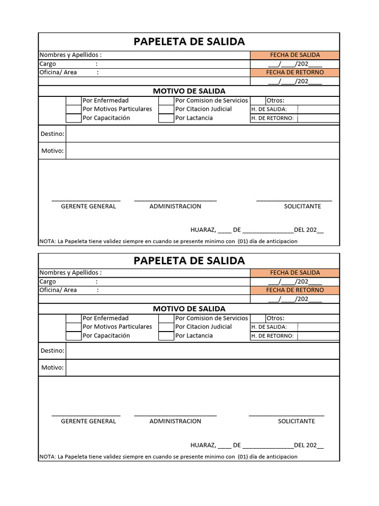 Papeleta para Salida | PDF