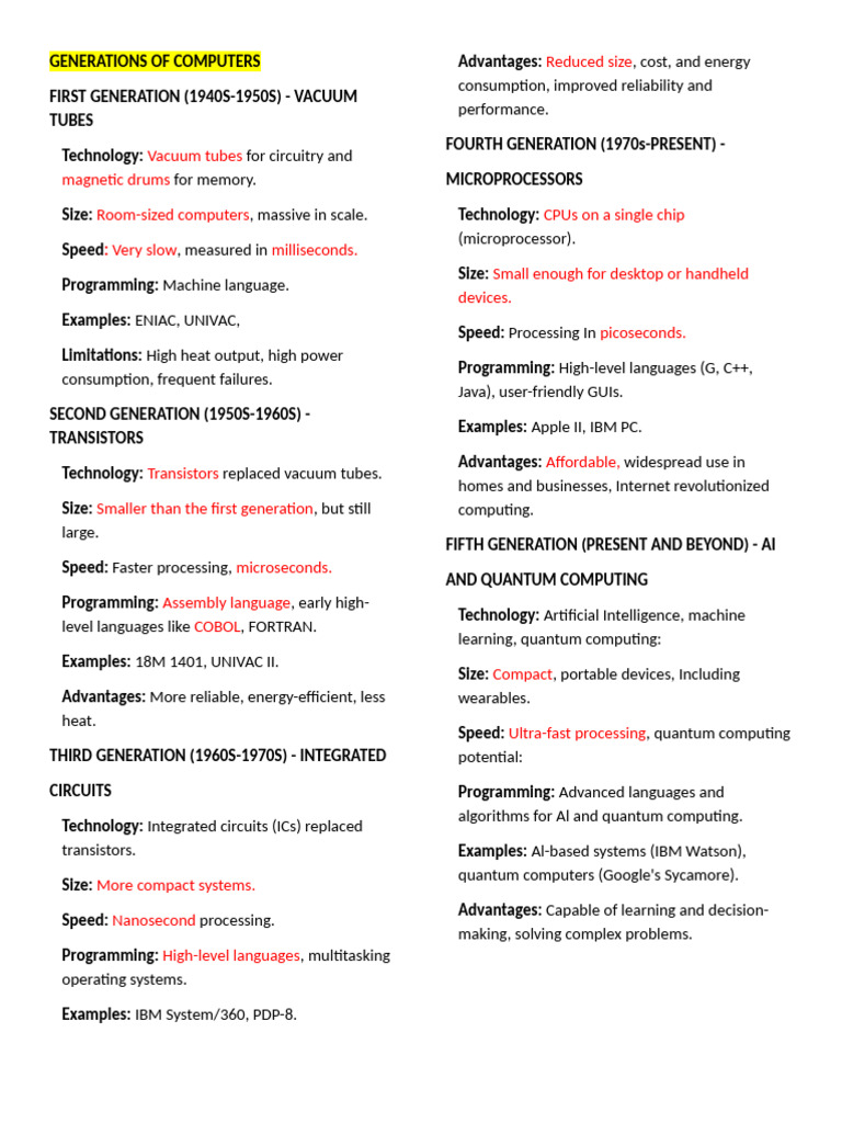 Generations of Computers | PDF | Integrated Circuit | Central Processing Unit