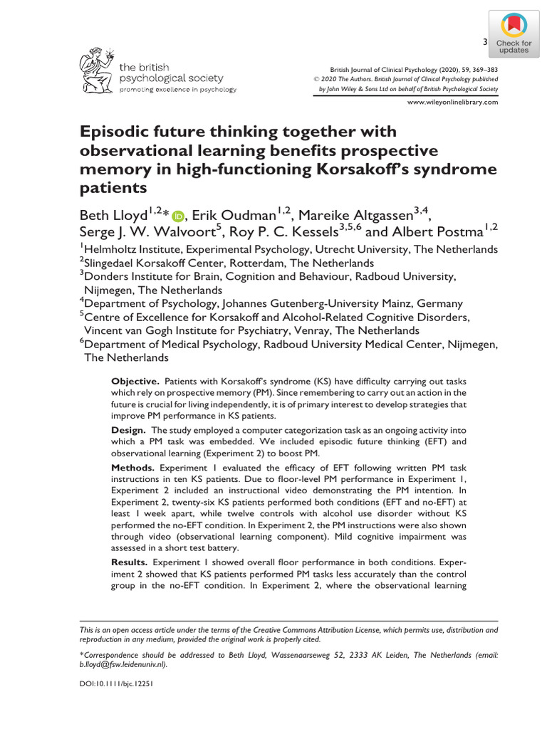 Beth Lloyd future thinking and prospective memory | PDF | Memory ...