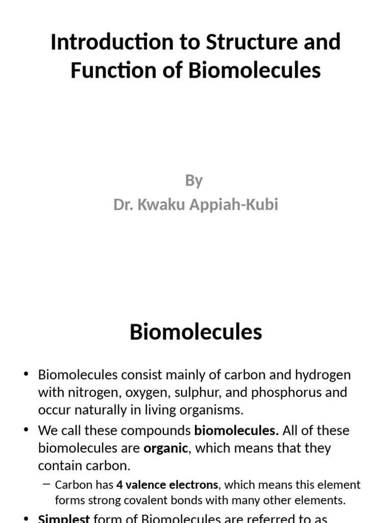 Introduction to Structure and Functions of Biomolecules | PDF | Amino ...