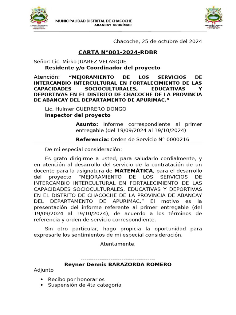 Informe de Actividades de Matemática Chacoche | PDF