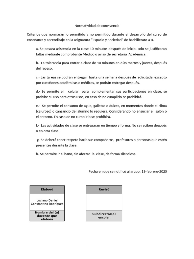 Normatividad de Convivencia - 4b | PDF