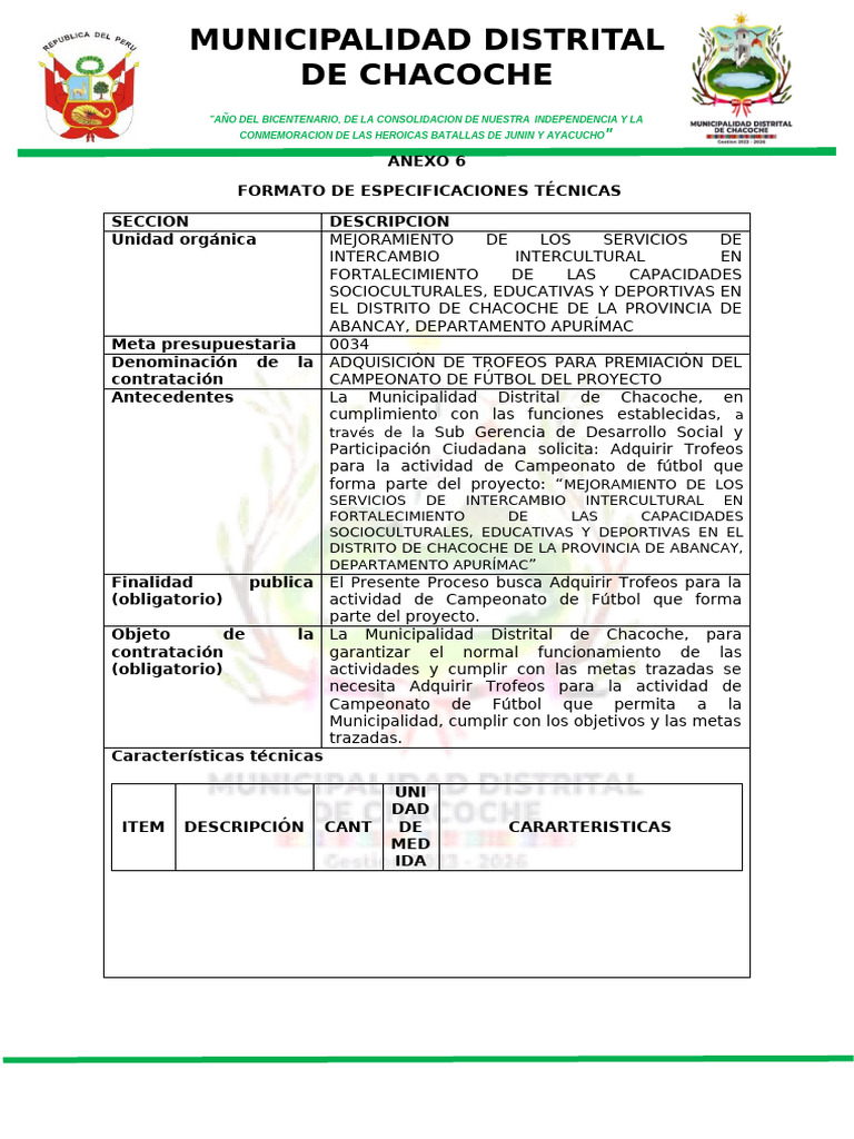 Adquisición de Trofeos para Voley en Chacoche | PDF