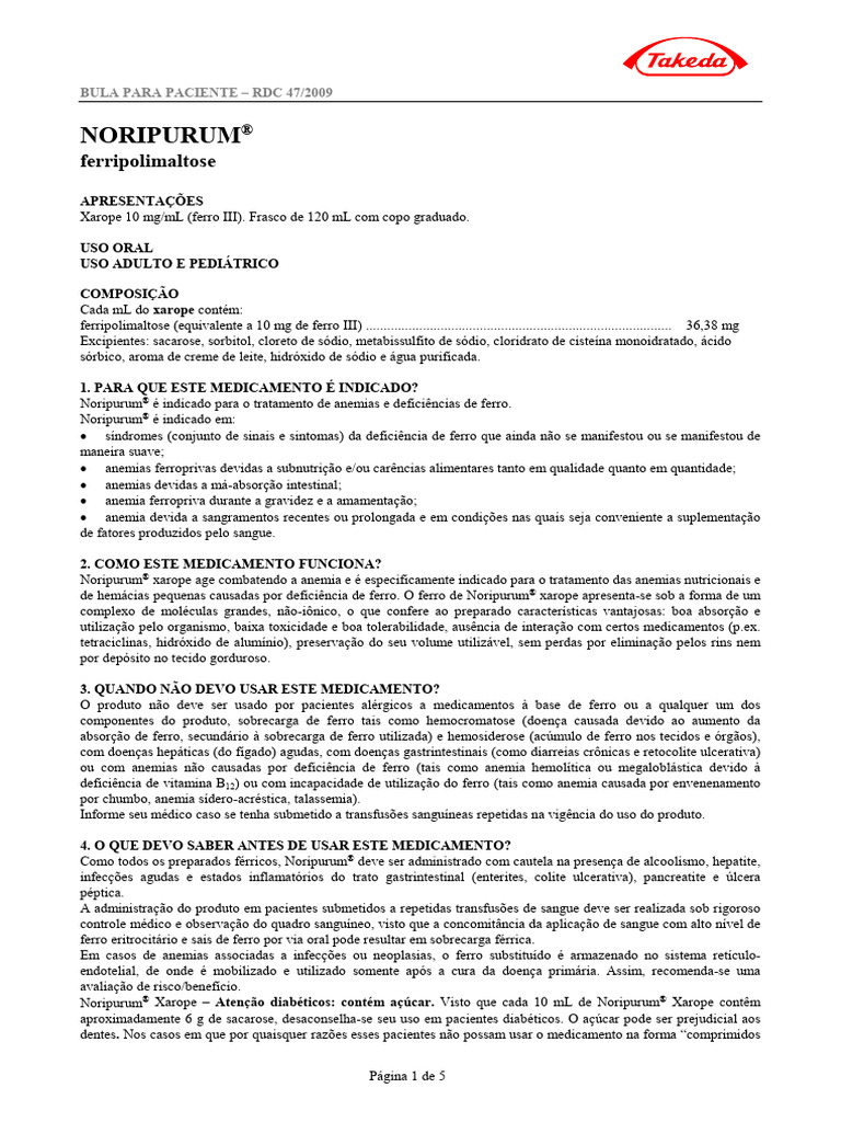 Noripurum Xarope Takeda 120ml | PDF | Gravidez | Ferro