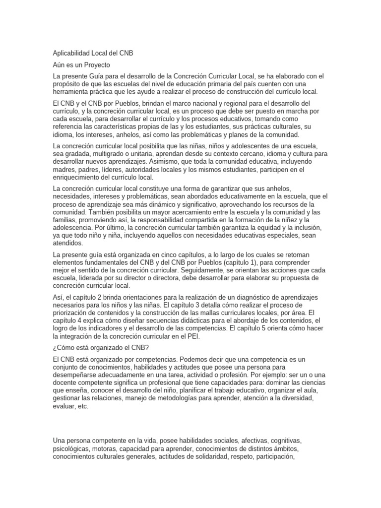 Aplicabilidad Local Del CNB | PDF | Plan de estudios | Aprendizaje
