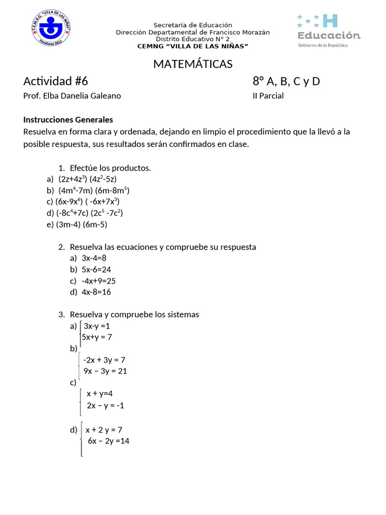 Actividad Matemáticas 8° Grado 23 y 24 de Junio | PDF