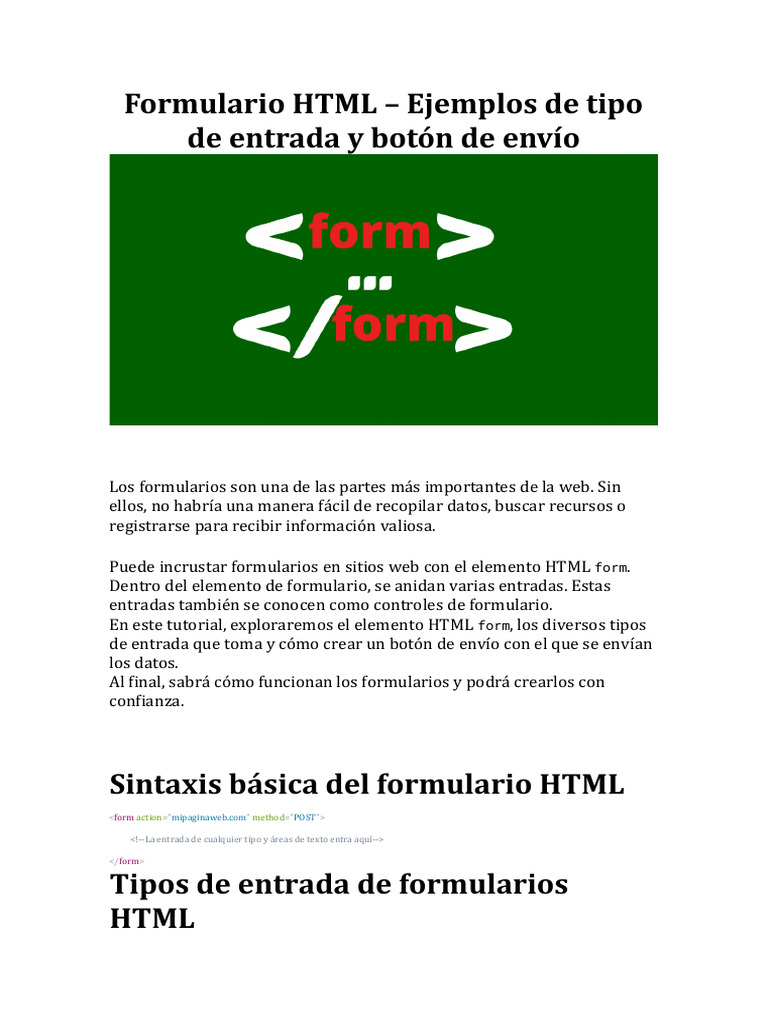 Formulario HTML Formulario HTML - Ejemplos de Tipo de Entrada y Botón ...