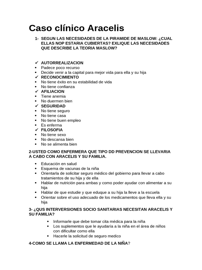 Caso Aracelis: Necesidades y Cuidados | PDF