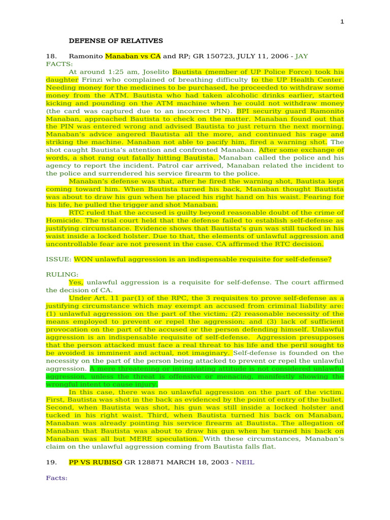 JUSTIFYING CASES - CrimRev | PDF | Self Defense | Crimes JUSTIFYING CASES - CrimRev | PDF | Self Defense | Crimes