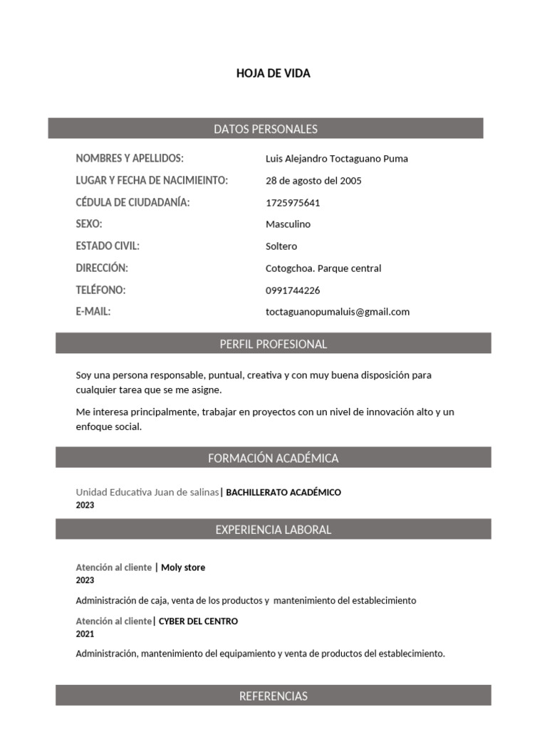 Hoja de Vida Alejandro | PDF