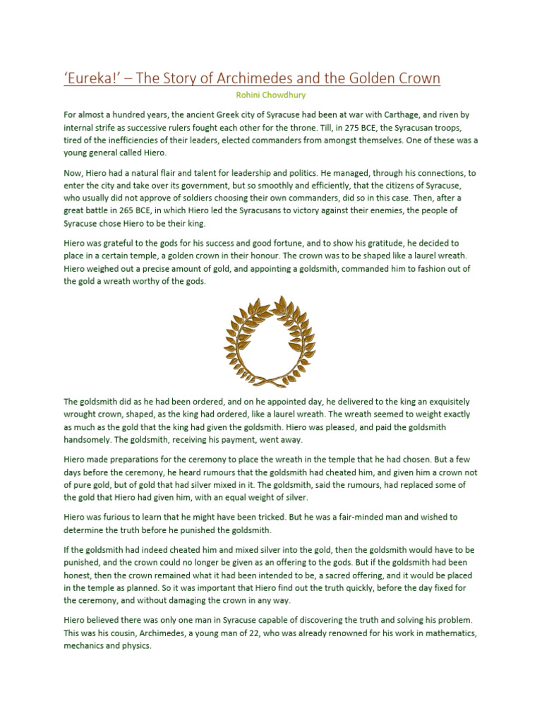 Archimedes' Golden Crown Discovery | PDF | Volume | Density