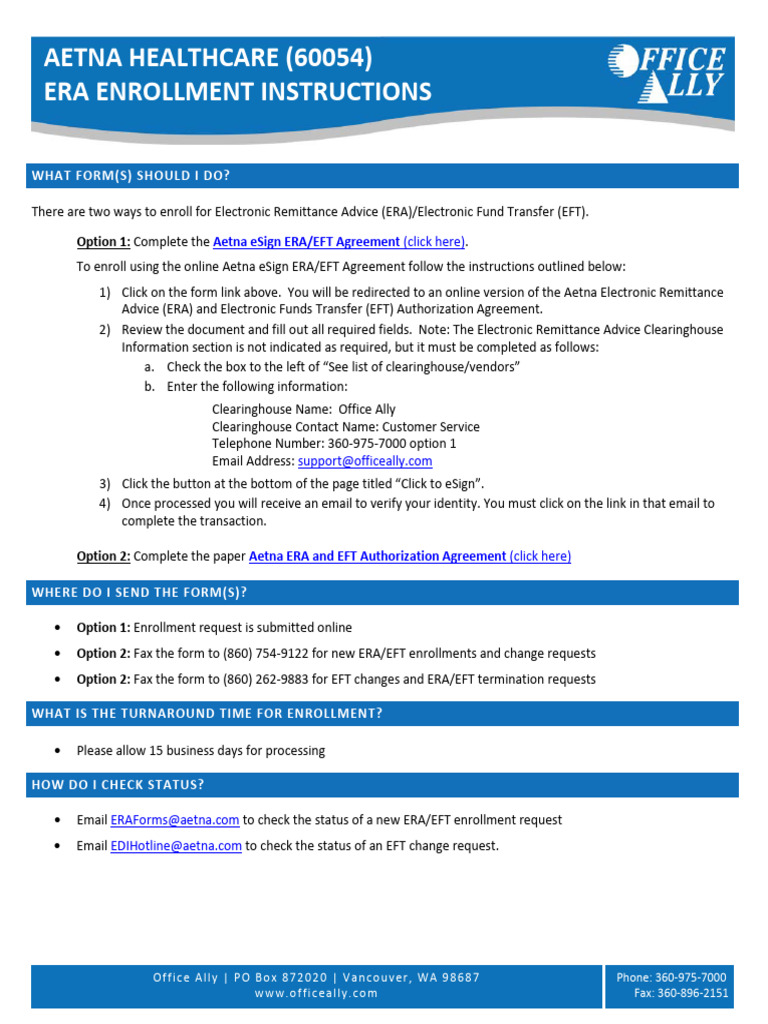 Aetna ERA EFT ENR Instructions | PDF