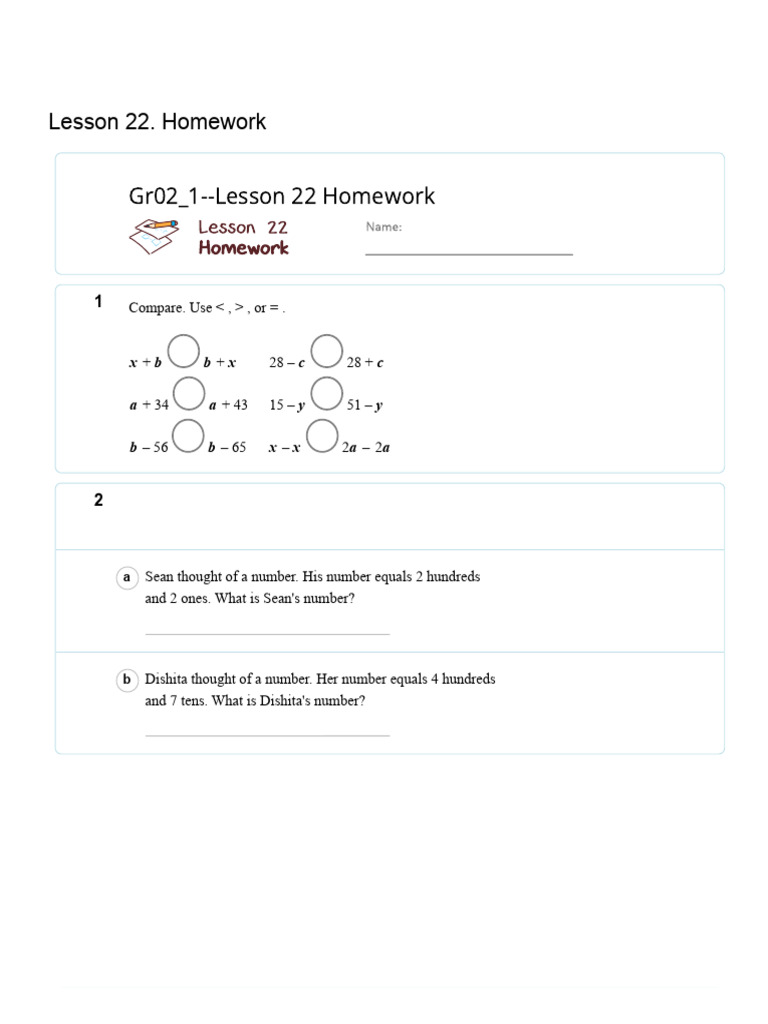 Grade 2 Math Homework Exercises | PDF