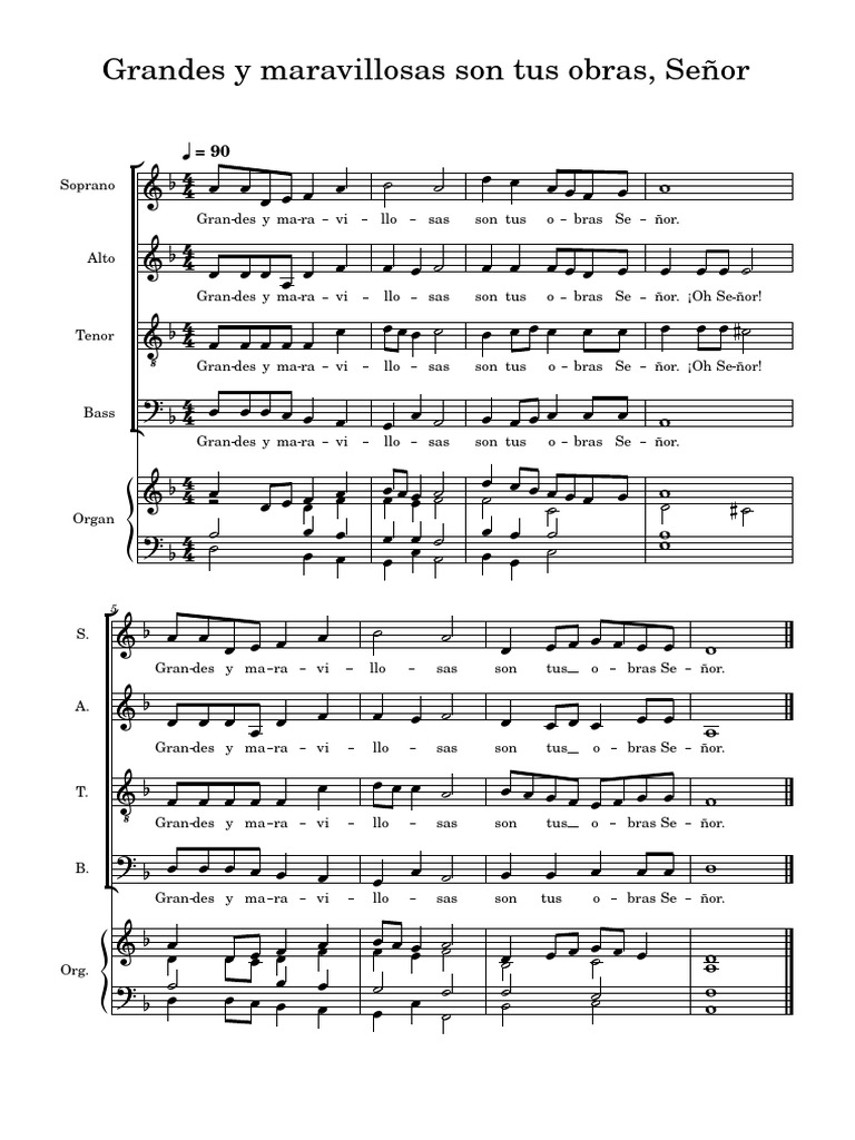 Partitura Coral: Grandes y Maravillosas | PDF